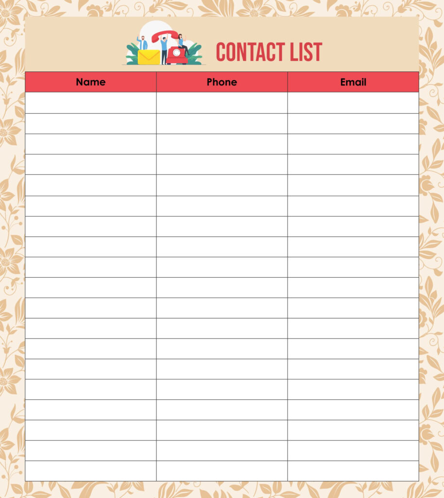 7 Best Phone Contact List Template Printable Printablee | Fanny Printable