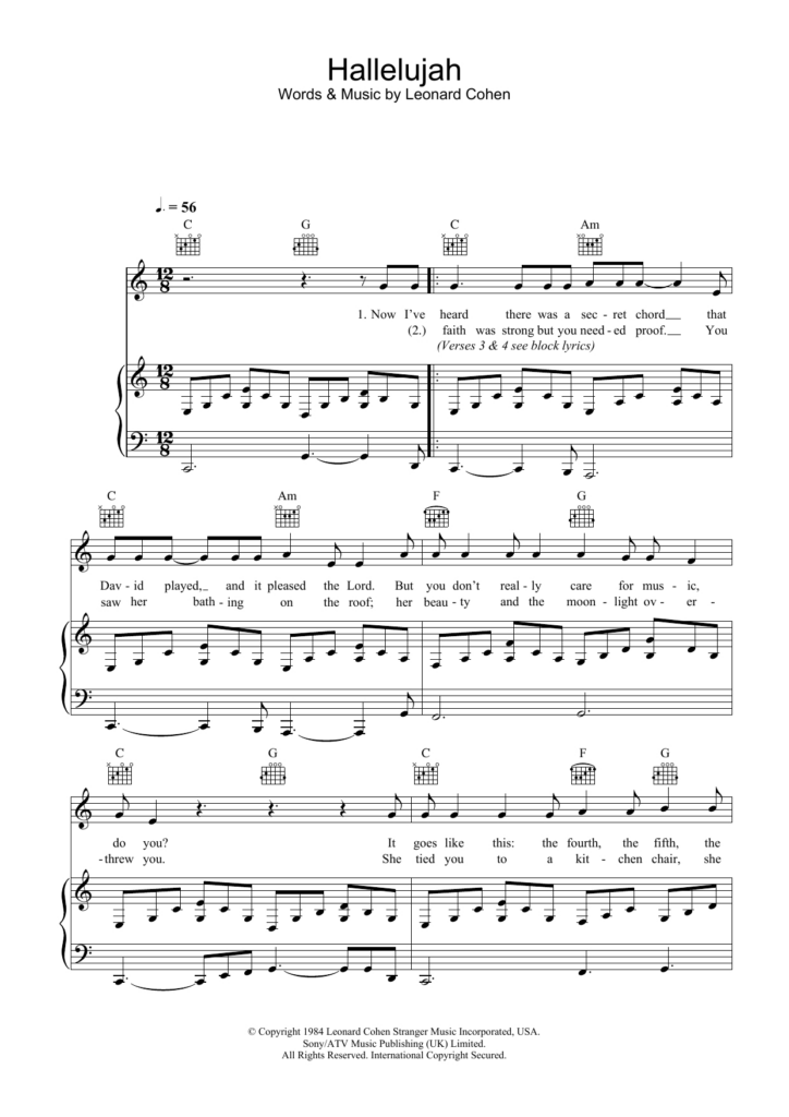 Free Printable Piano Sheet Music For Hallelujah By Leonard Cohen Free ... Free Printable Piano Sheet Music For Hallelujah By Leonard Cohen Free ...