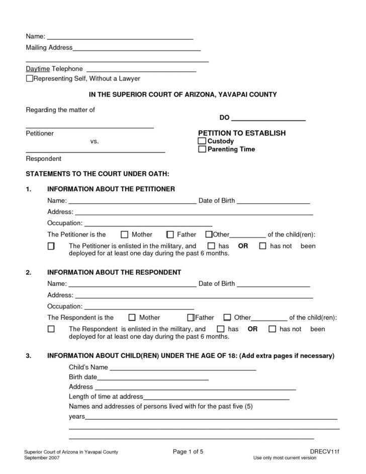 Free Printable Child Custody Forms Kentucky Fanny Printable