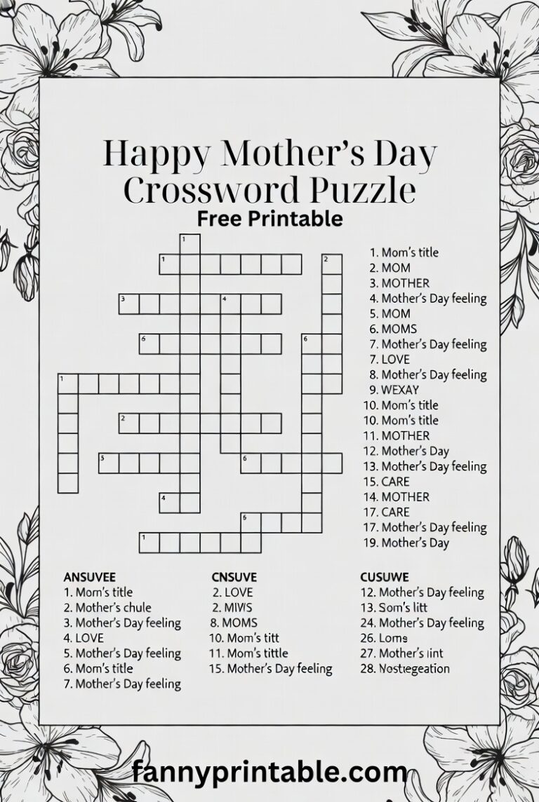 Free Printable Mother's Day Crossword Puzzle 2026