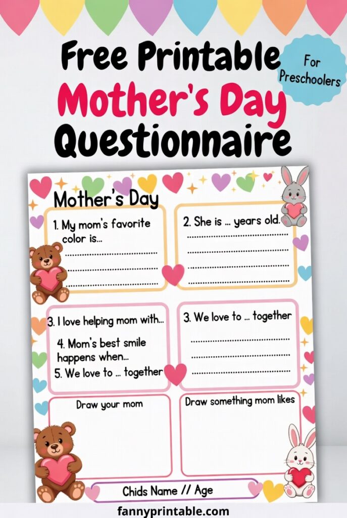 Mother's Day Questionnaire Preschool Printable 2026