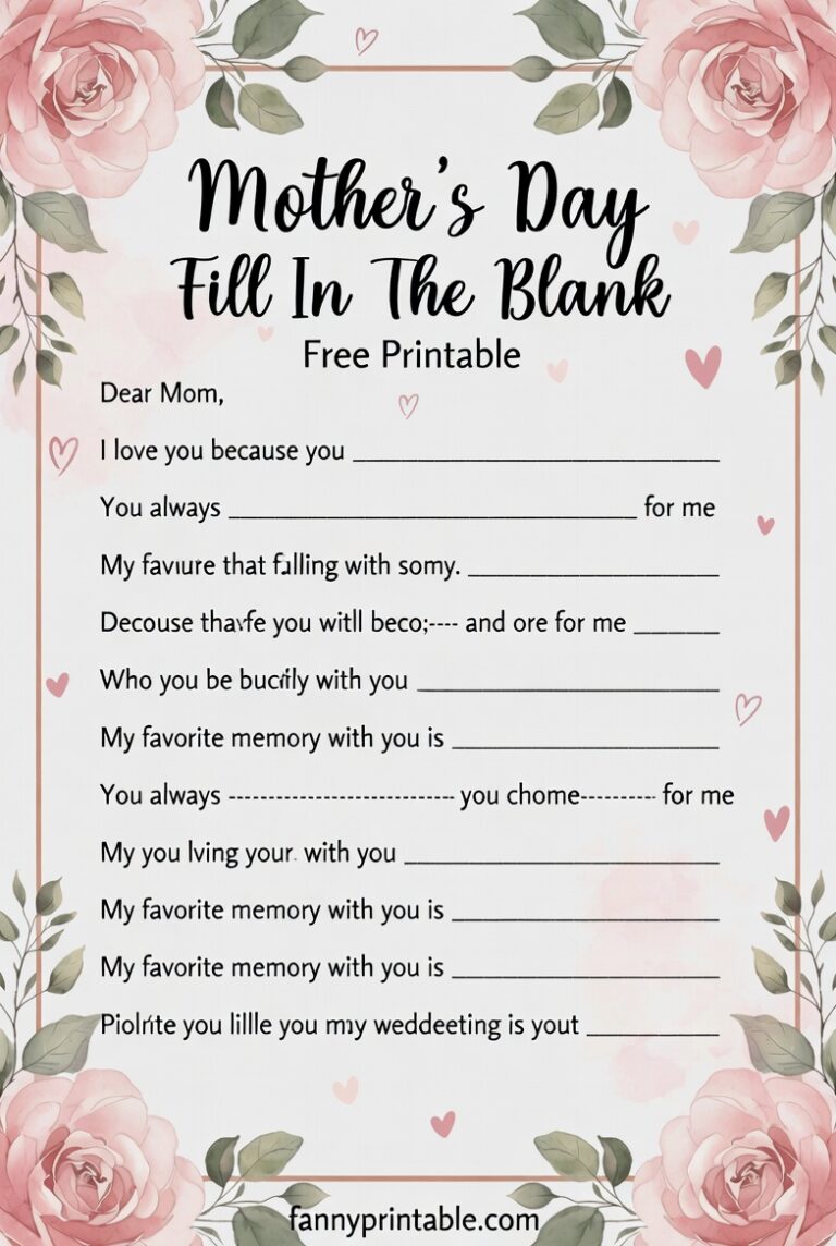 Mother's Day Fill In The Blank Worksheet Free Printable 2026