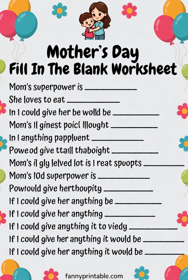 Mother's Day Fill In The Blank Worksheet Free Printable 2026