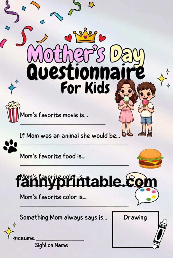 Mother's Day Questionnaire For Kids 2026 - Fanny Printable