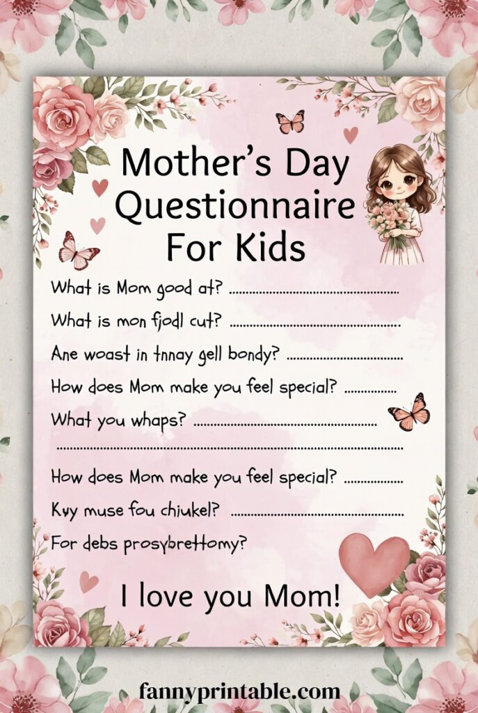 Mother's Day Questionnaire For Kids 2026 - Fanny Printable
