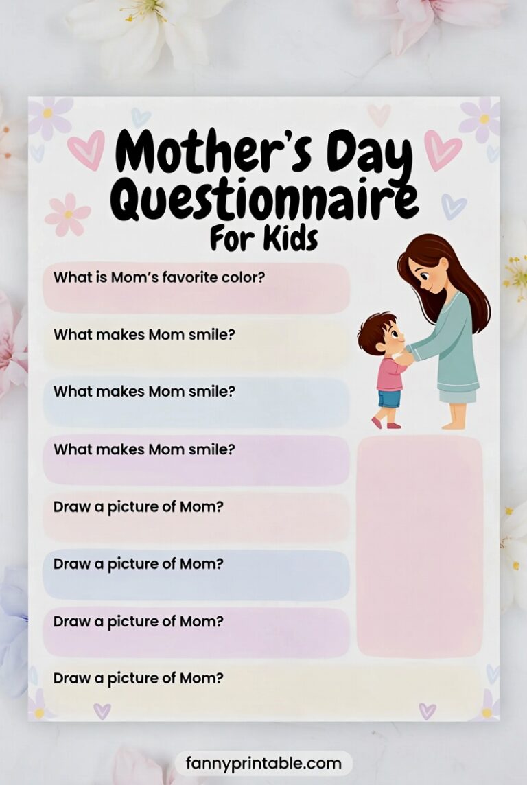 Mother's Day Questionnaire For Kids Free Printable 2026