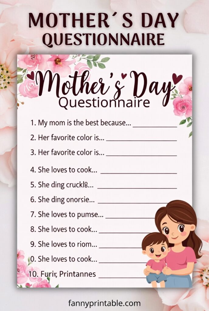 Mother's Day Questionnaire Printable 2026 - Fanny Printable
