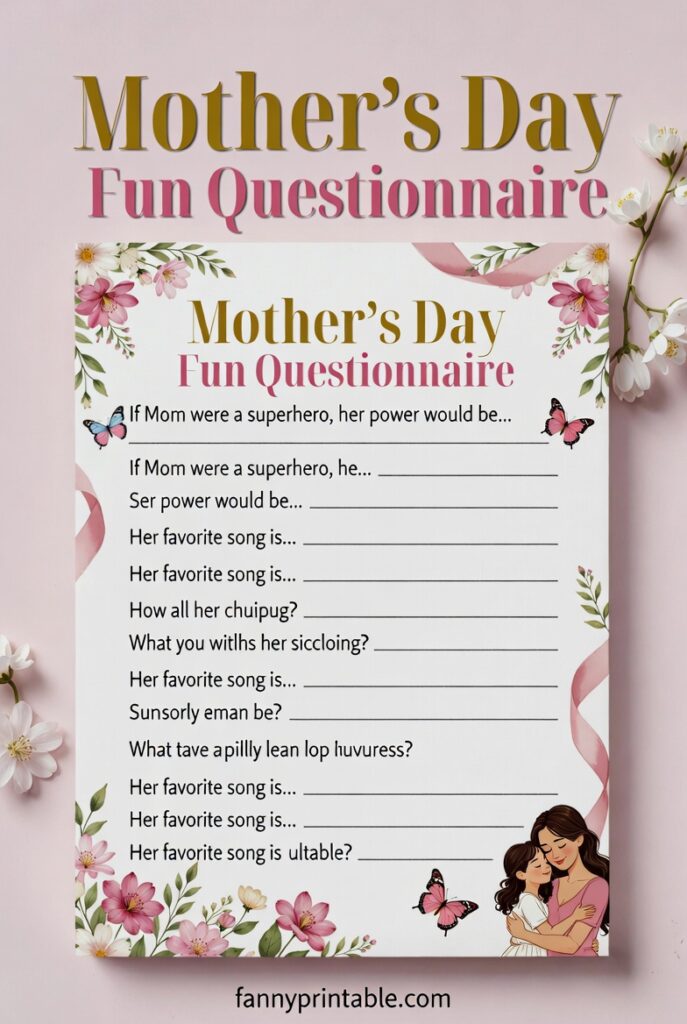 Mother's Day Questionnaire Printable 2026 - Fanny Printable