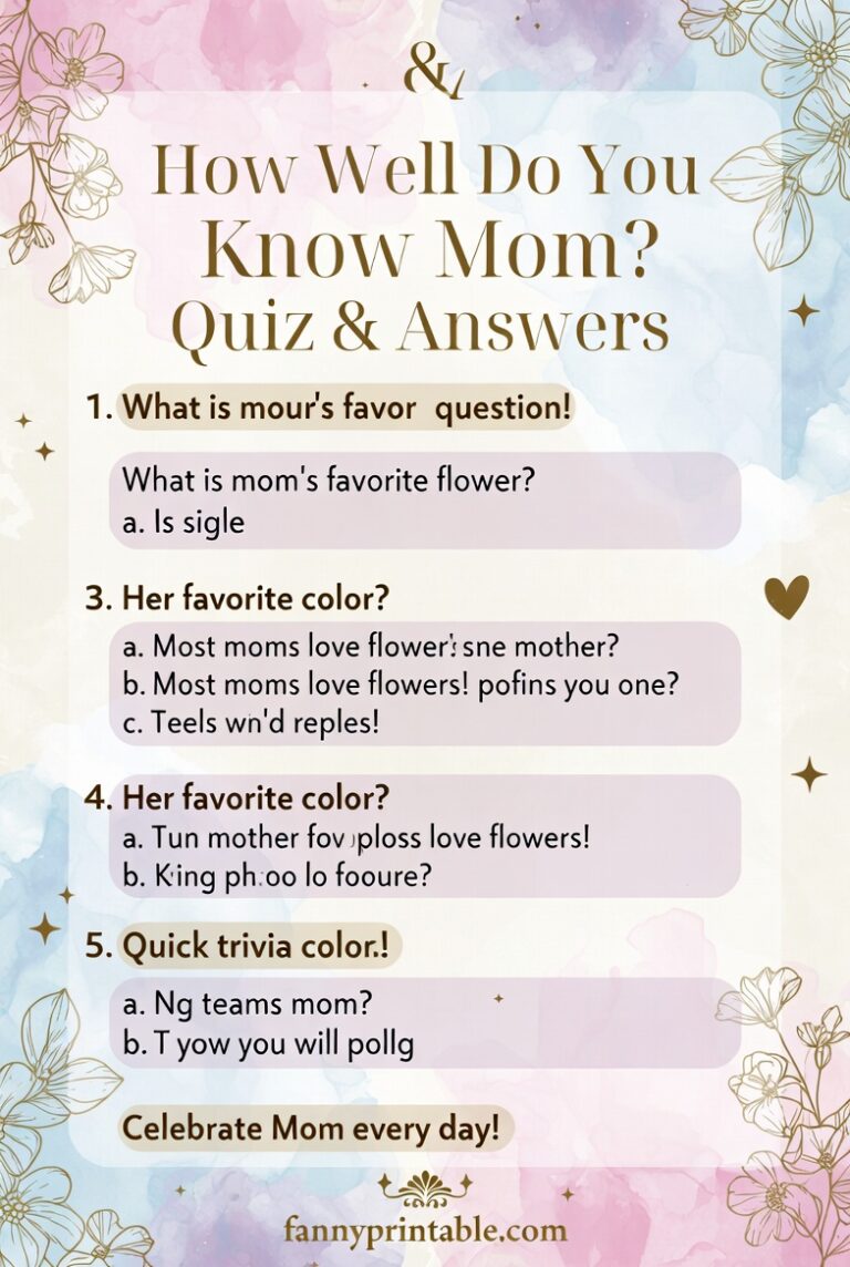 Mother's Day Quiz With Answers 2026 - Fanny Printable