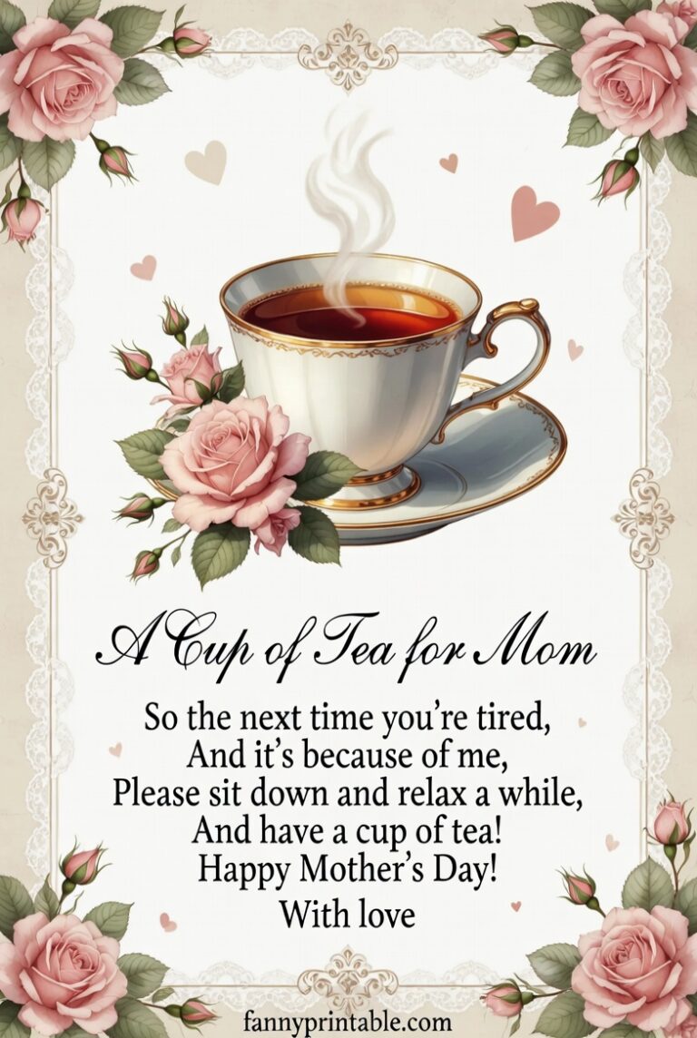 Printable Mother's Day Tea Poem 2026 - Fanny Printable