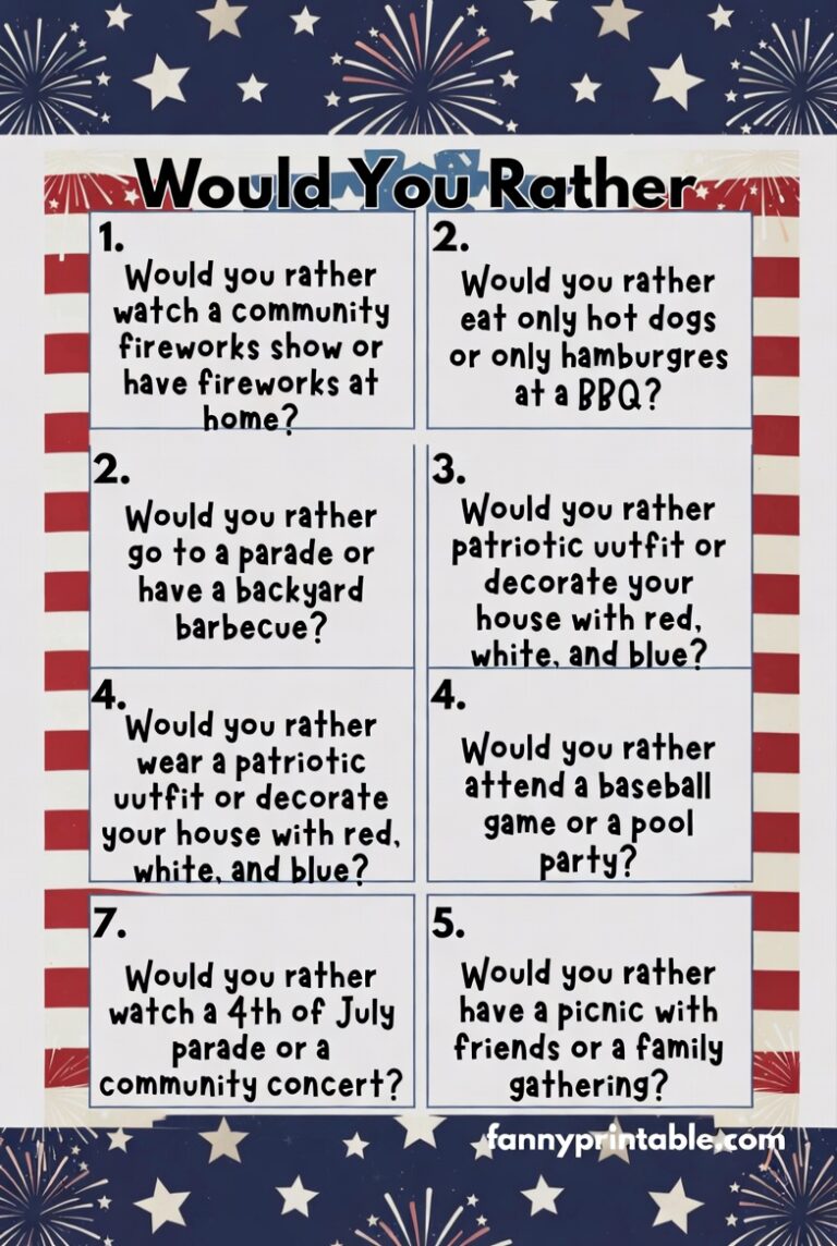 Free Printable Would You Rather 4th Of July Game