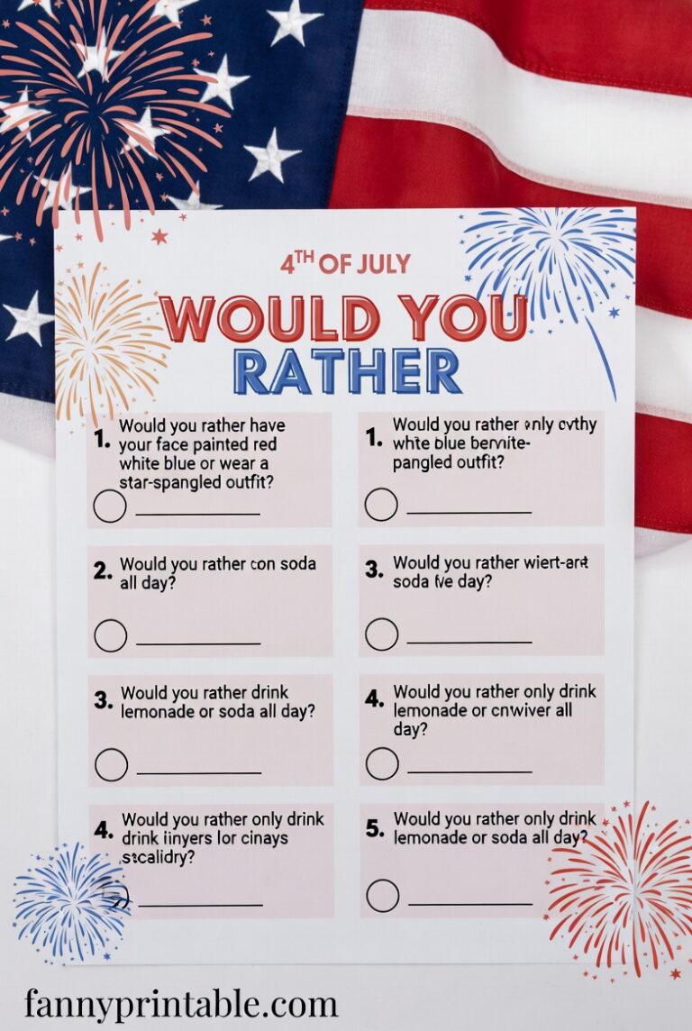 Free Printable Would You Rather 4th Of July Game